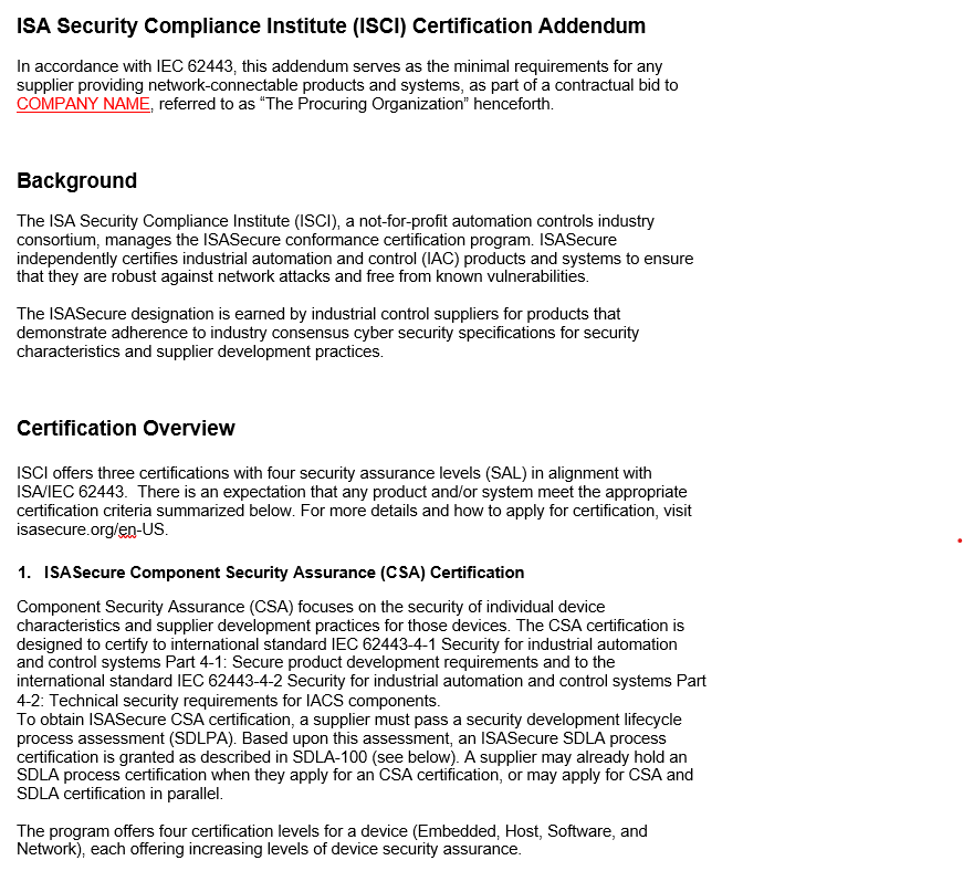 ISASecure® for End Users - Ensure Product Security